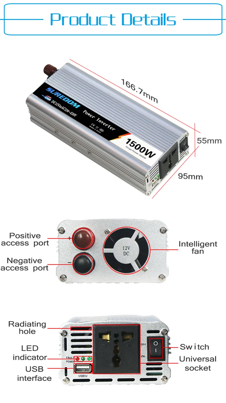 Suredom 1500w 2000w 태양 광 격자 넥타이 실버 쉘 자동차 전원 인버터 - Buy 그리드 타이 인버터 1000w ...