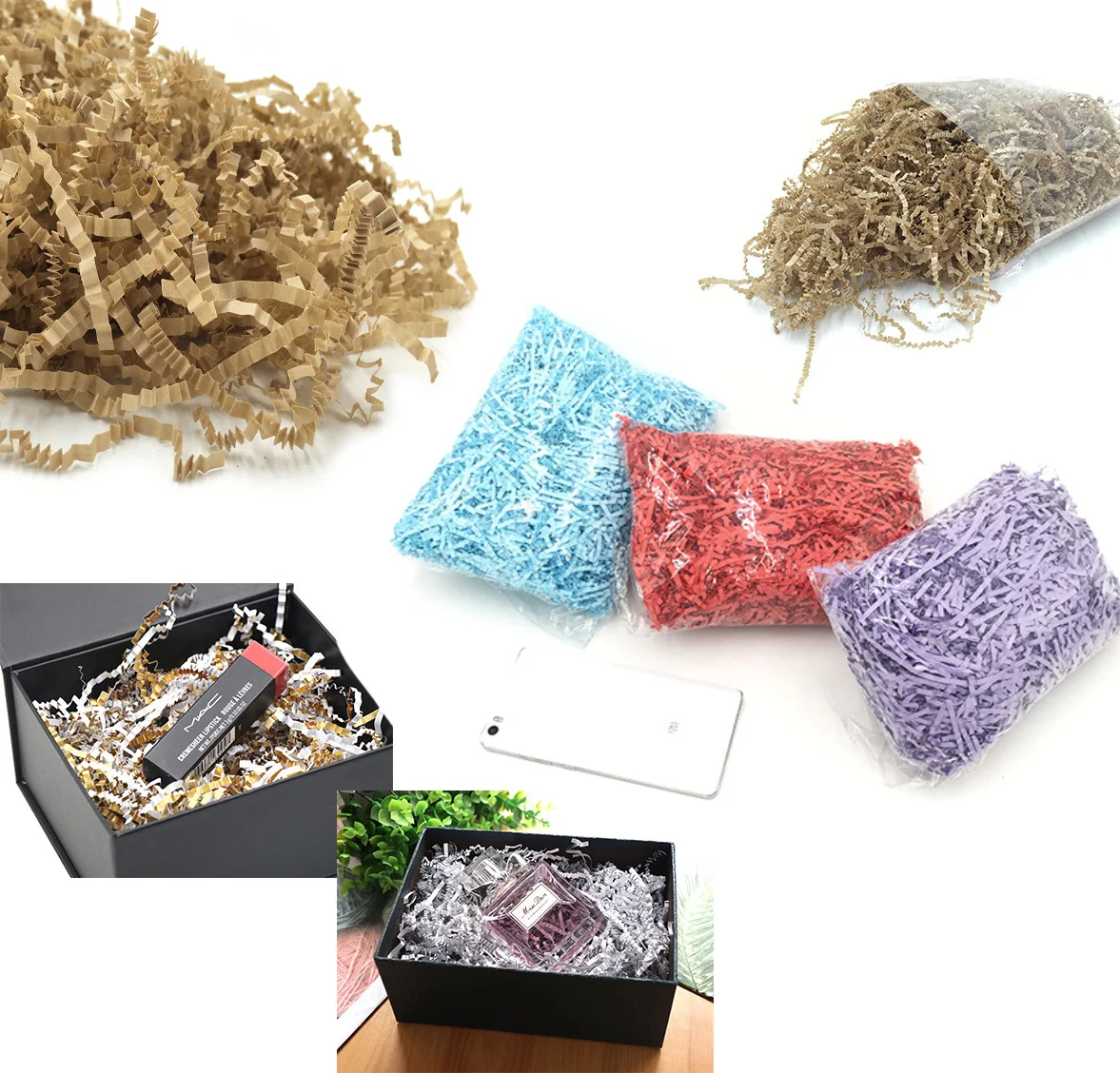 Decorative Crinkle Raffia Shredded Kraft Paper Crinkle Gift Box 50g ...