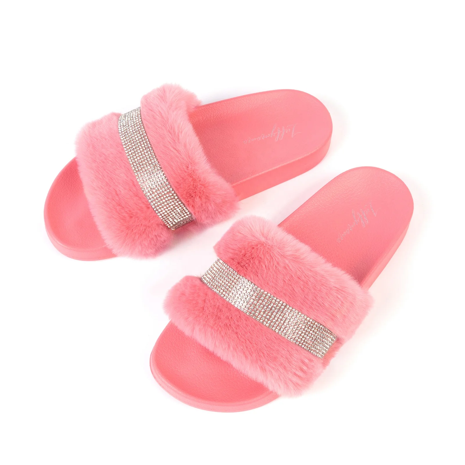 Womens Fur Slipper Rhinestone Rainbow Sandals Women Furry Shoes Winter ...