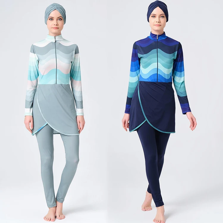 Fashion 3Pcs Modest Burkini Swimwear Swimsuit Digital Print Full Cover ...