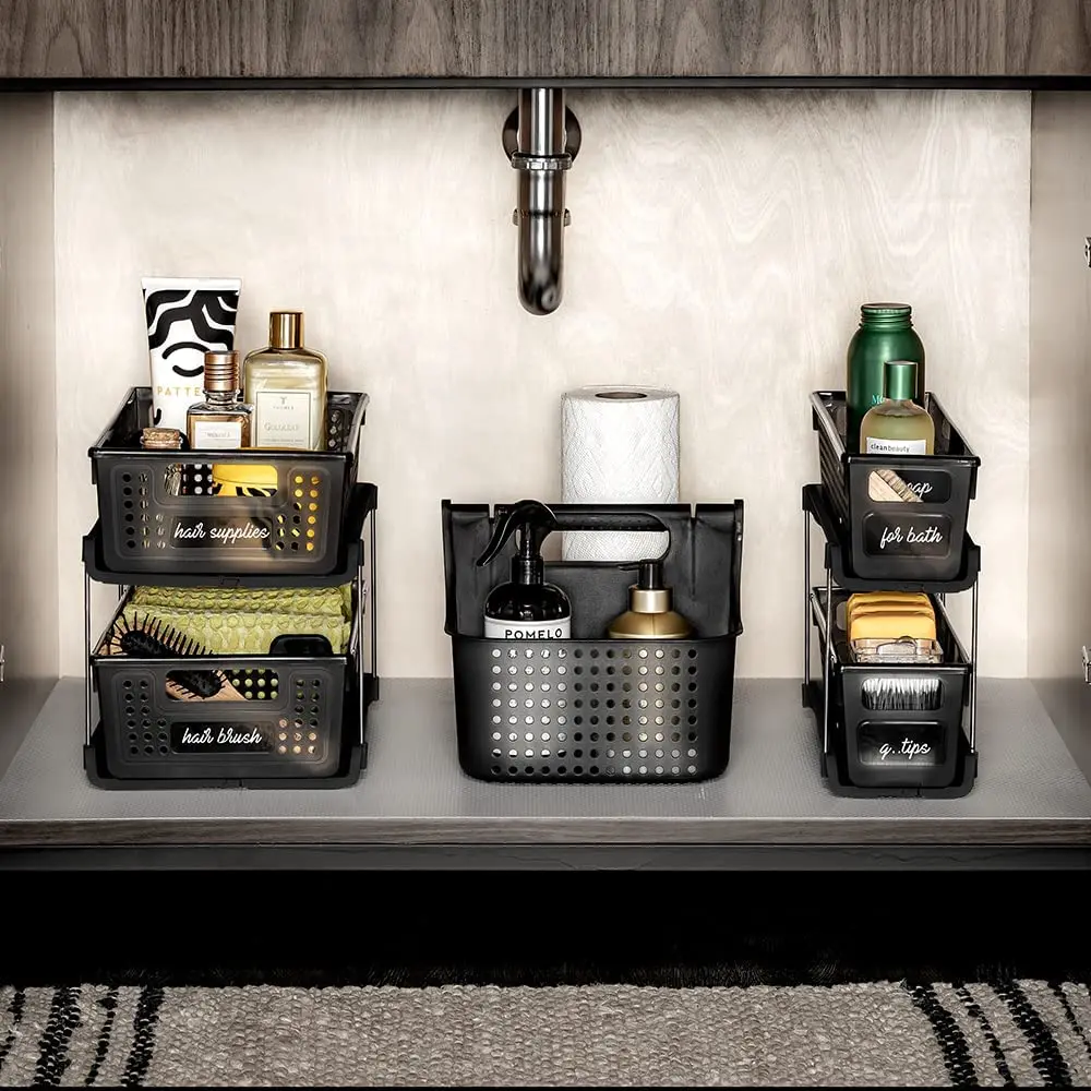 Divided Slide-out Storage Bins Under Sink And Cabinet Organizer Rack ...