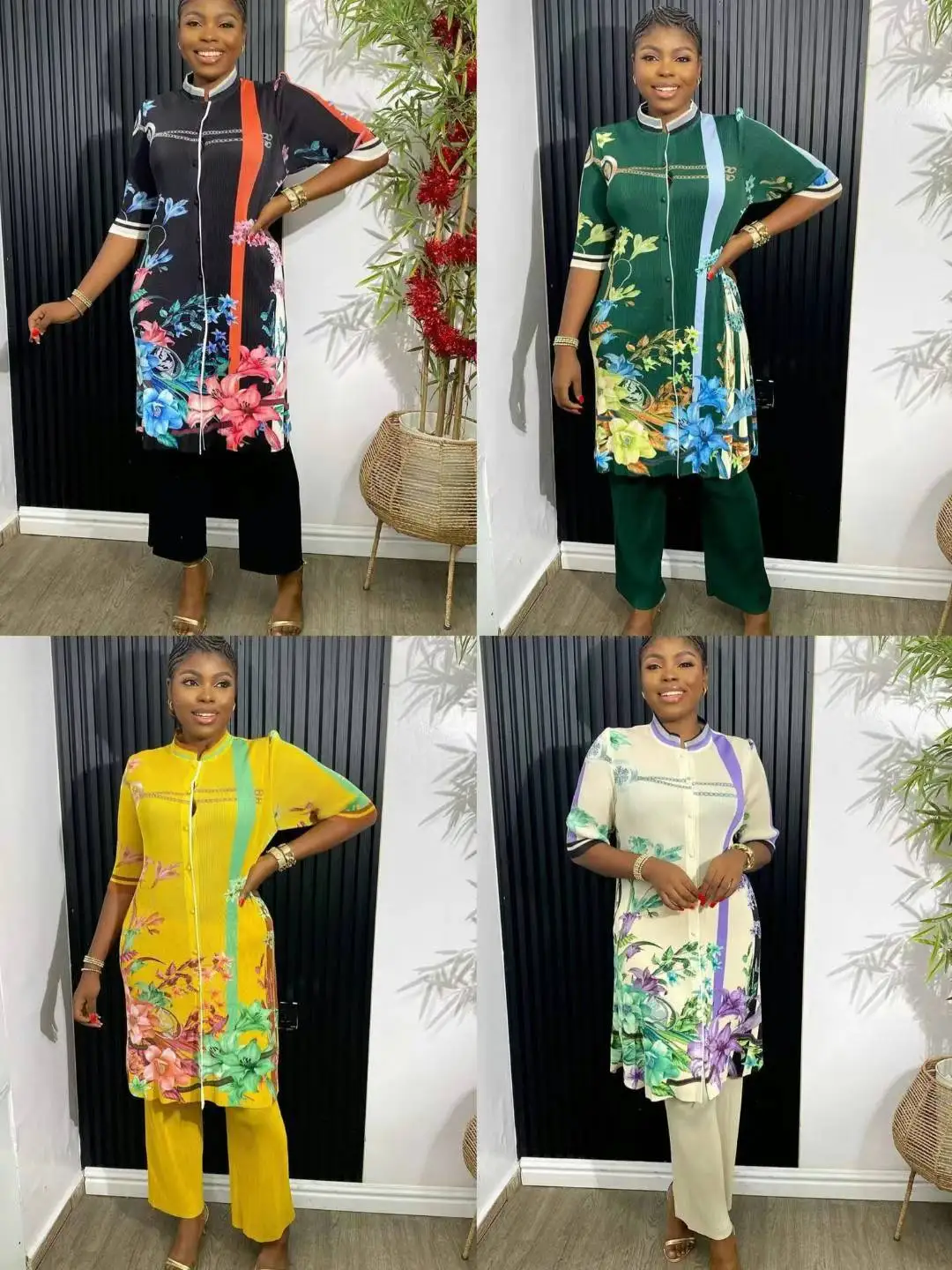 Plus Size Africa Wear Fancy Floral Solid Color Quarter Sleeves Fashion ...