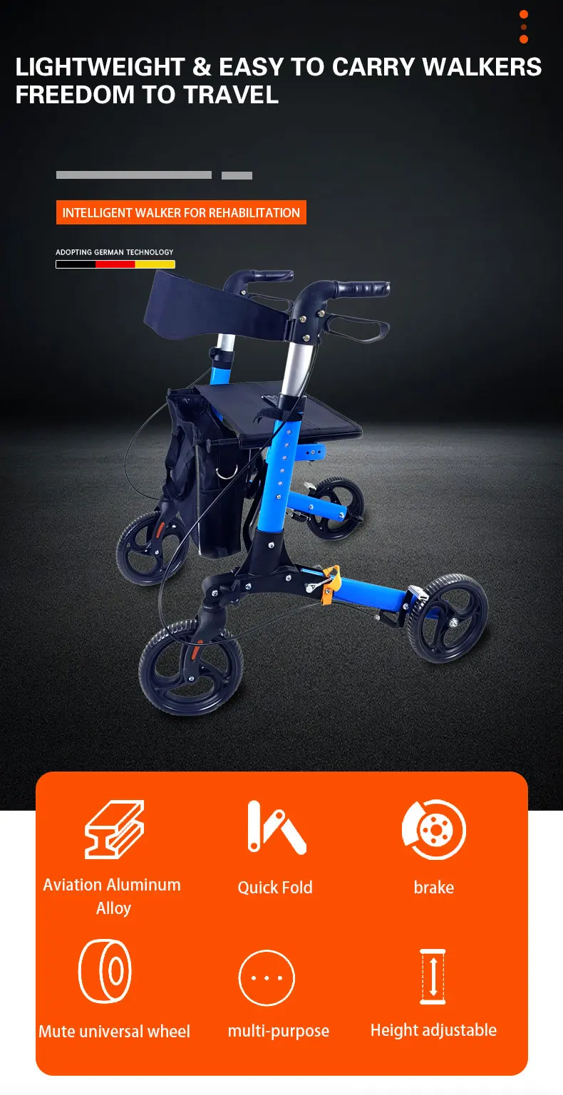 Folding Aluminum Lightweight Rollator Adjustable Outdoor Medical Walker ...
