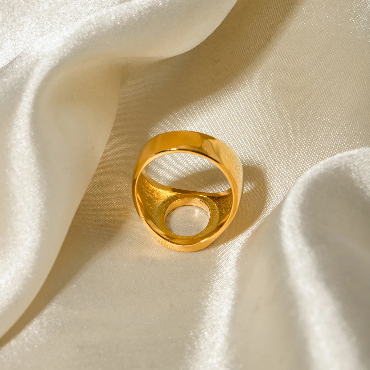 J&D Custom Vintage Stainless Steel 18K Gold Plated Women Ring Oval Hollow Zircon Wide Ring ...