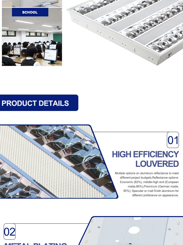 Recessed Mounted White Aluminum 95% Reflective Rate Louver Led Grille ...