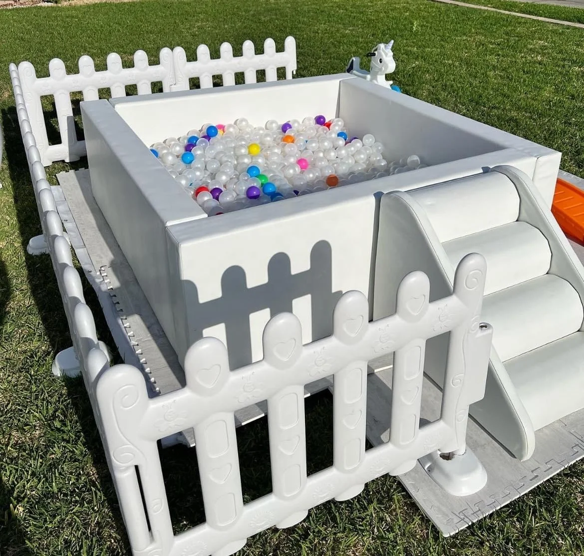White Soft Play Equipment Set Kids Soft Play Fence Outdoor Toddler ...