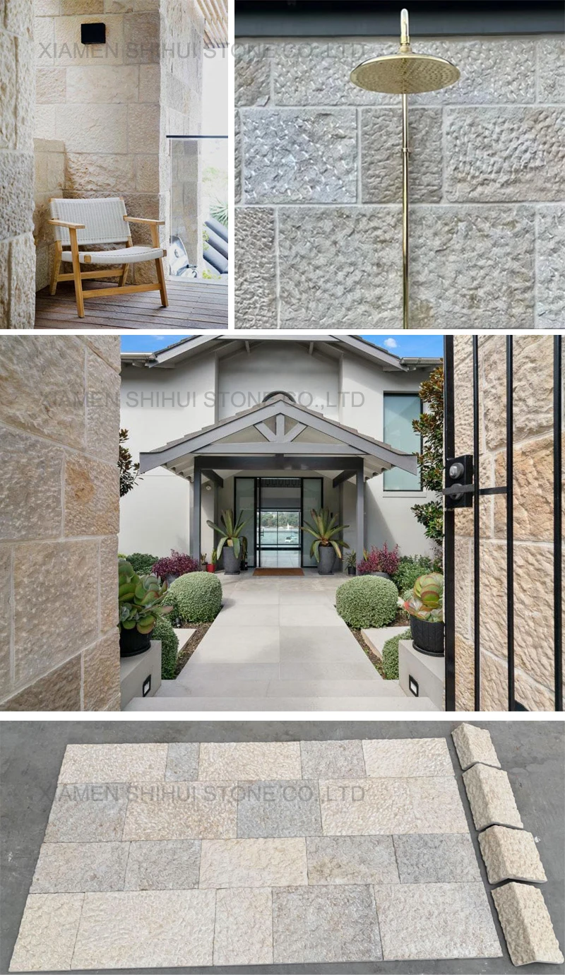 SHIHUI Villa Exterior Natural Beige Limestone Random Hand Chiseled Wall ...