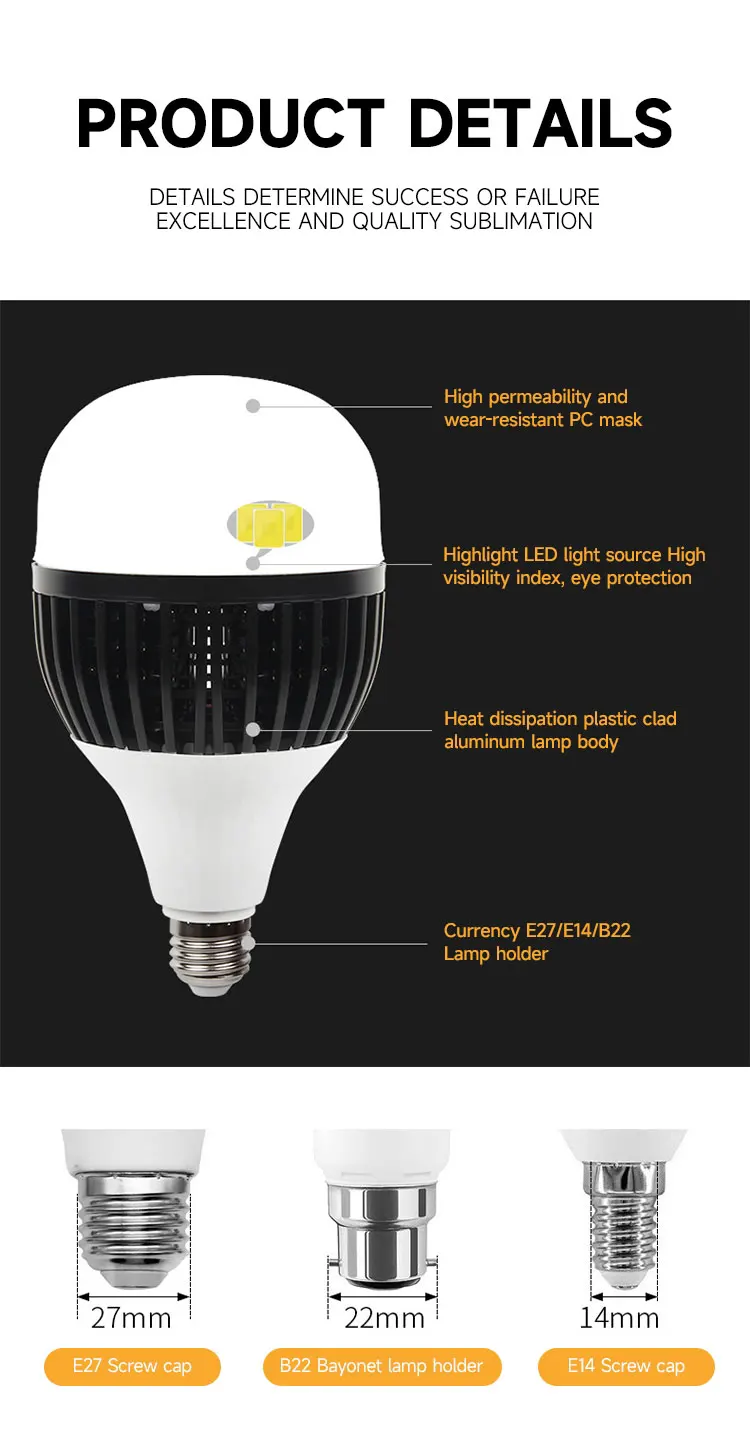 Long Lifespan 2/3 Years Warranty High Power Bulb 50-200w Light Bulbs ...