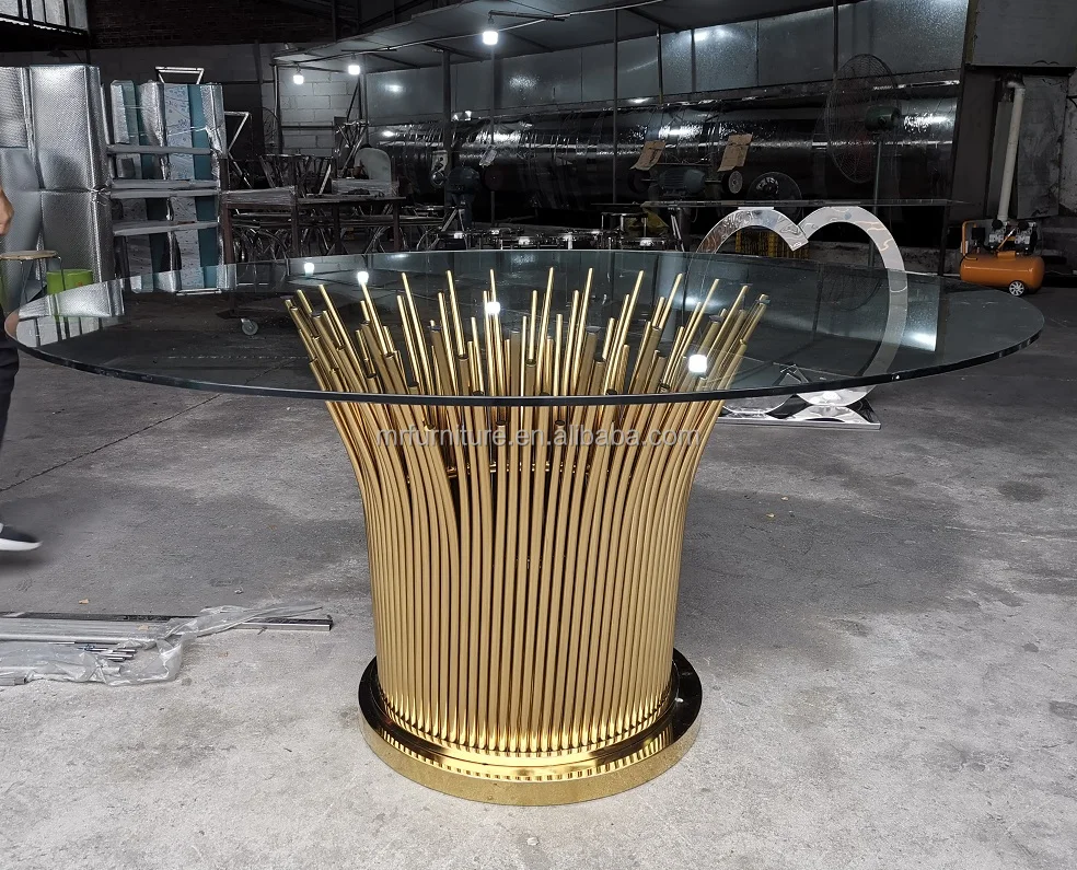 Luxury Golden Metal Round Table with Tempered Glass Top