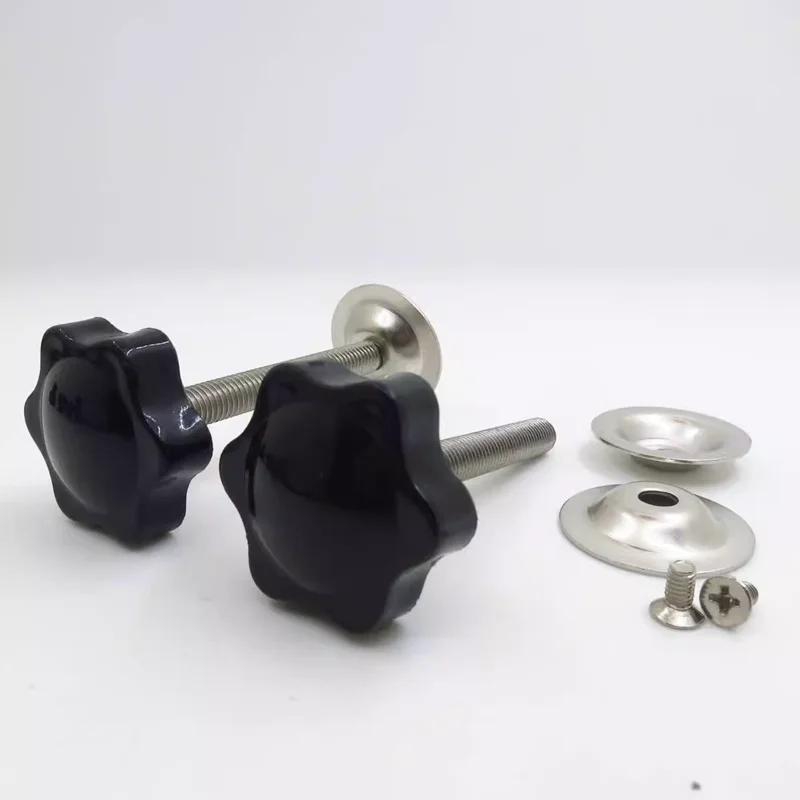 Stainless Steel Male Threaded Knob - Black Plastic Handle