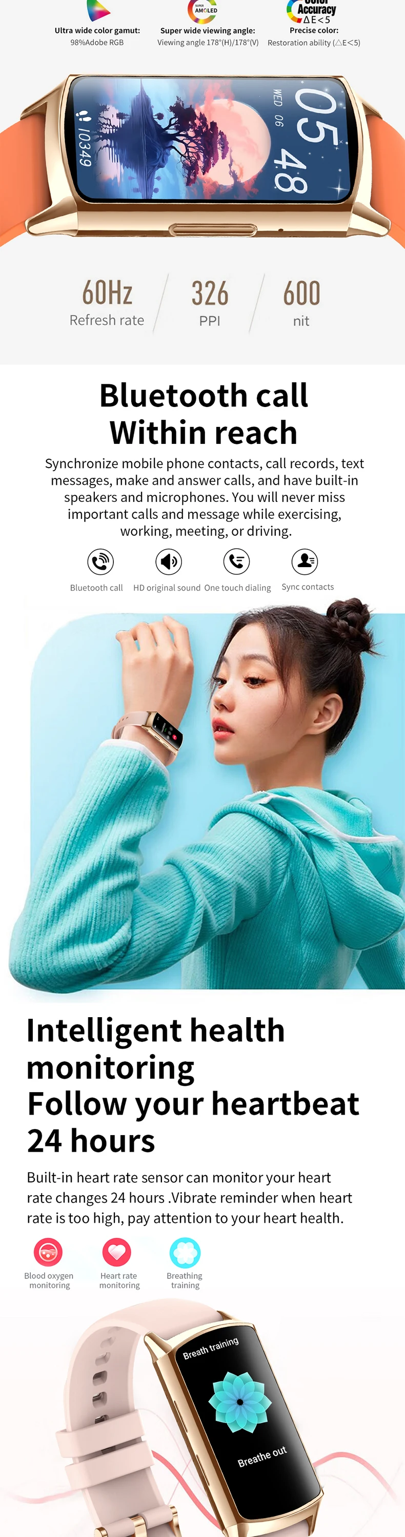 1.58 Inch Amoled Smartwatch Bracelet For Women Men Heart Rate Blood ...