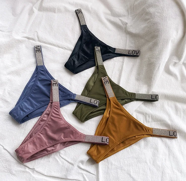 Ladies Rhinestone Letter Thong Briefs - Sexy & Soft