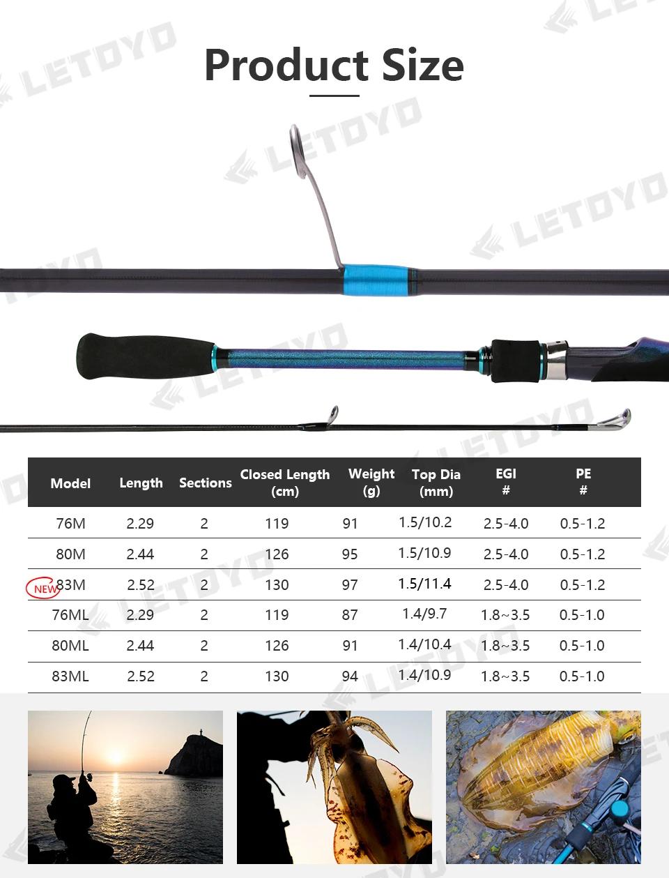 Letoyo Kraken Eging Mx Egi Rod 2.52m 2 Sections Egi Fishing Rod ...