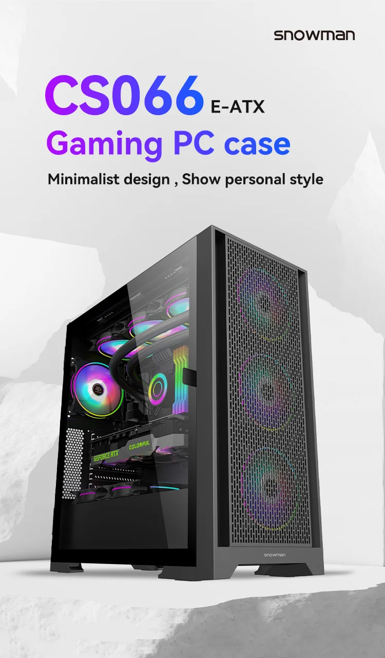 SNOWMAN RGB Gaming PC Case With Airflow Tempered Glass Panels Supports ...