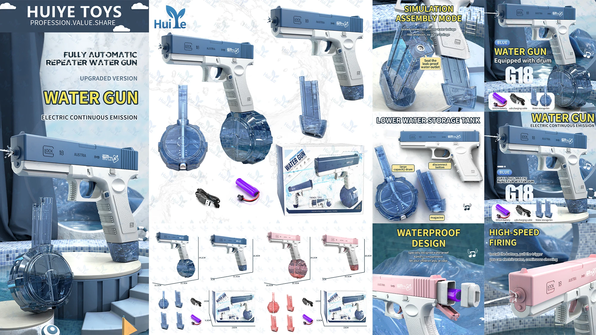 Huiye G18 Electric Water Gun Toys Children's Summer Pool Toy Water Guns Outdoor Fully Automatic ...