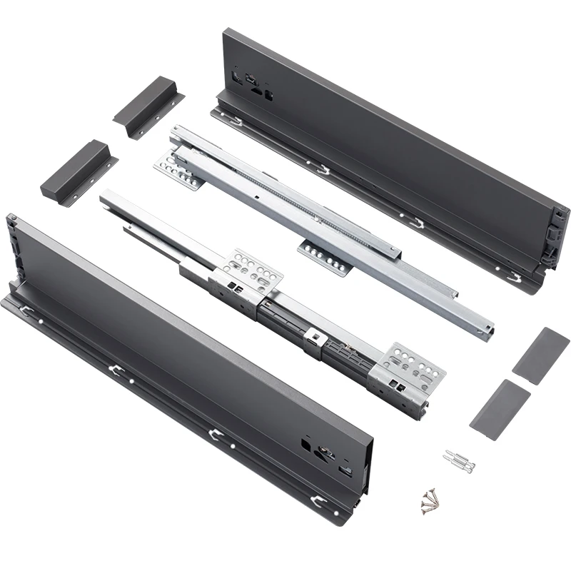 Hoone Grey Color Hidden Metal Box Soft Close Telescopic Drawer Slide ...
