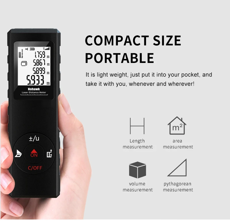 Mini 40m Handheld Laser Rangefinder Sight Measure Tool Distance Meter ...