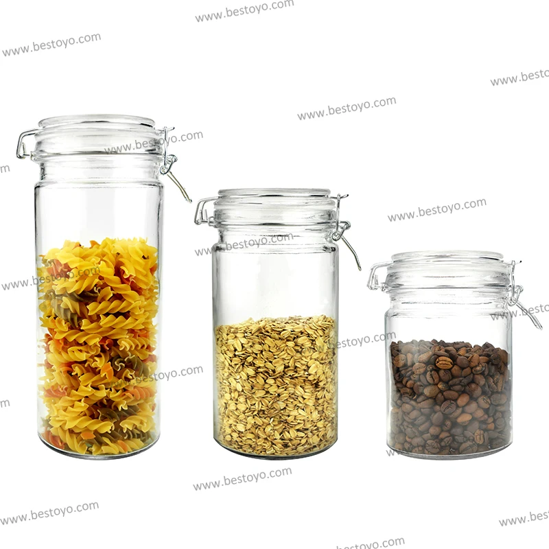 Stainless Steel Metal Bayonet Clear Glass Snap Candy Jam Storage Jar ...