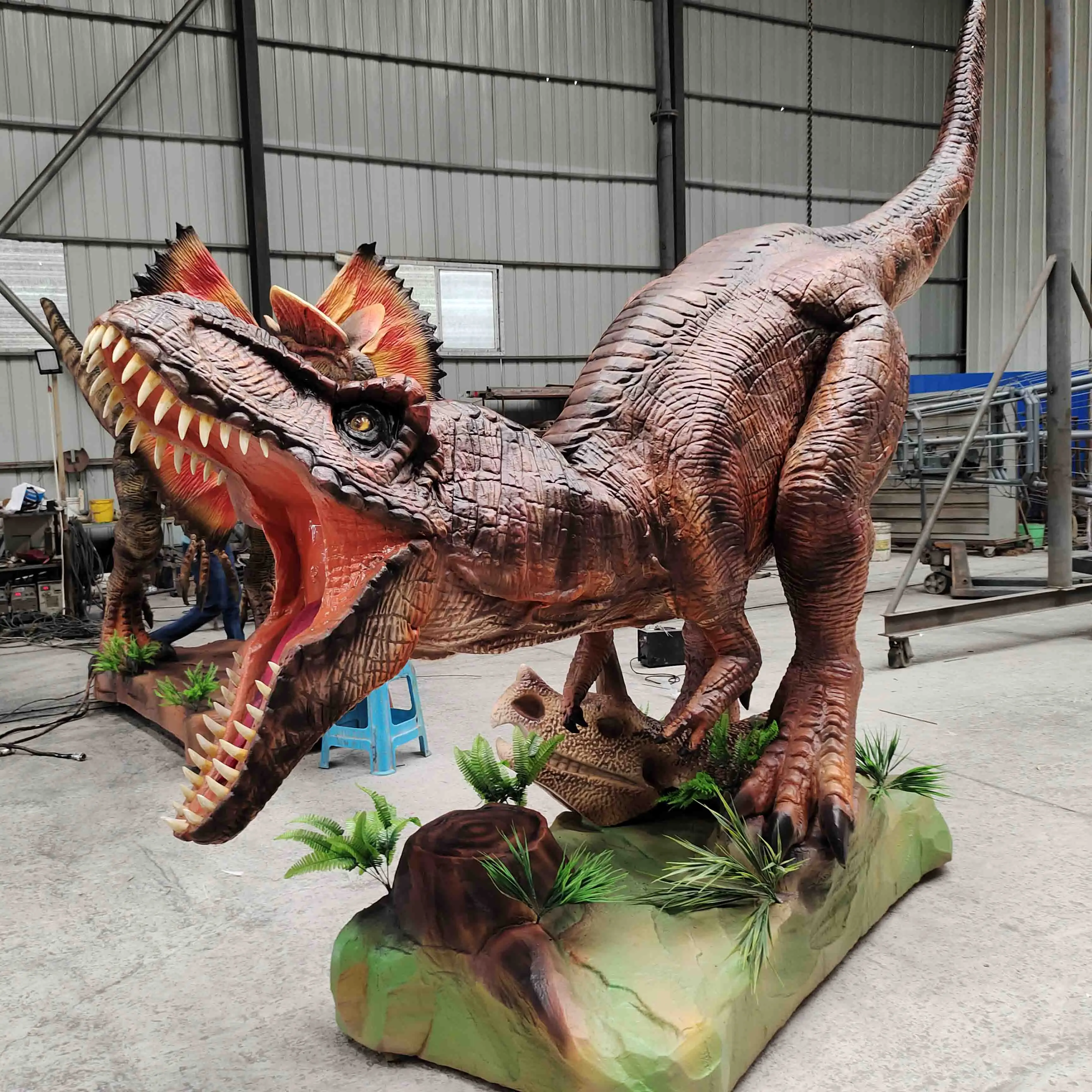 Theme Park Artificial Dinosaurus Animatronics Model Life Size Animatronic Dinosaur Dilophosaurus ...