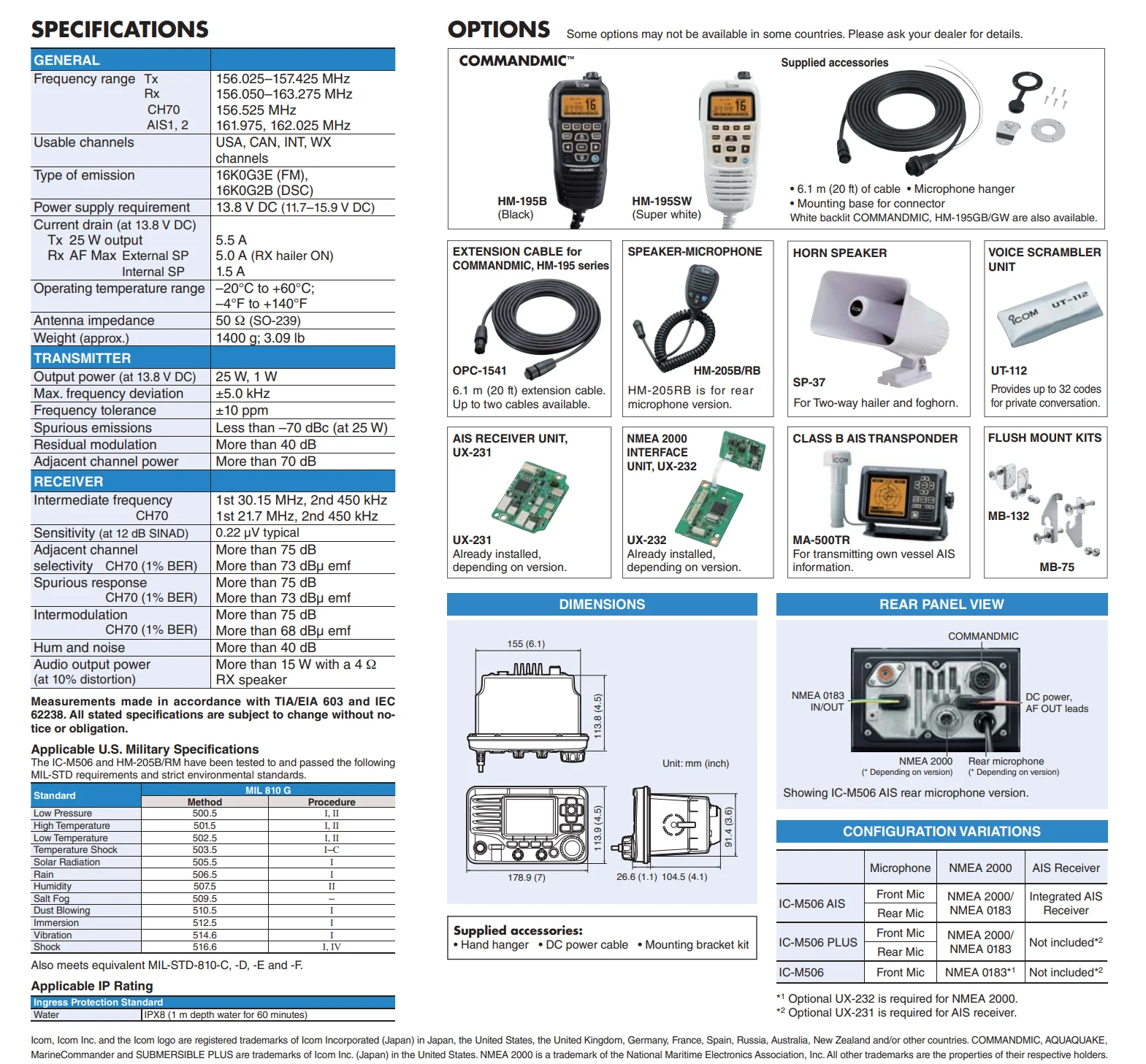 ICOM IC-M506 VHF Radiotelephone Transceiver with AIS Combo