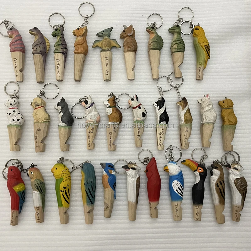 Hand Carved Wooden Crafts Animal Whistle Key Chain Sculptural Wood Key ...