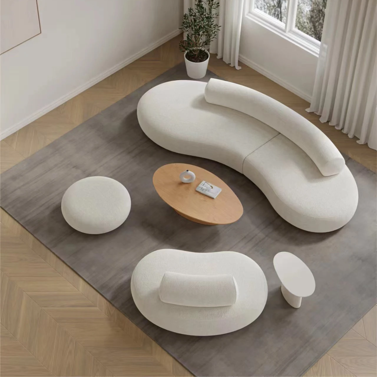 Hot sale creamy cute curve sofa and couch Bean shape corner sofa set ...