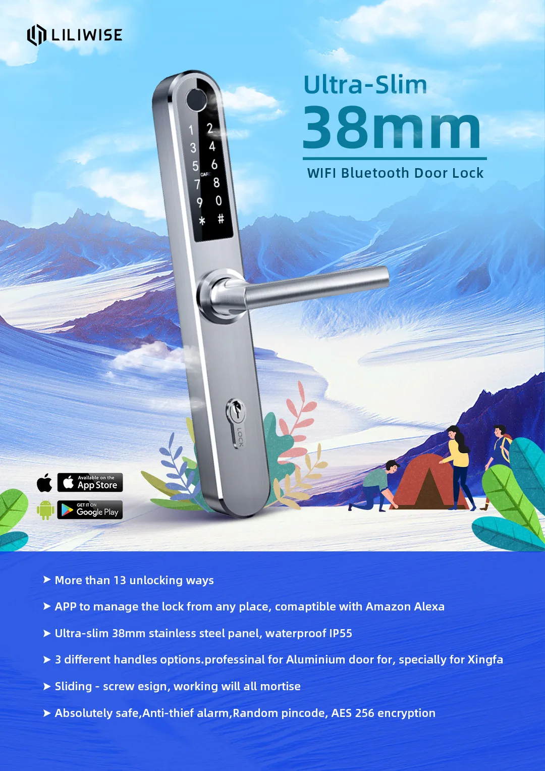 Liliwise Safety APP BLE Wifi Slim Smart Fingerprint Lock