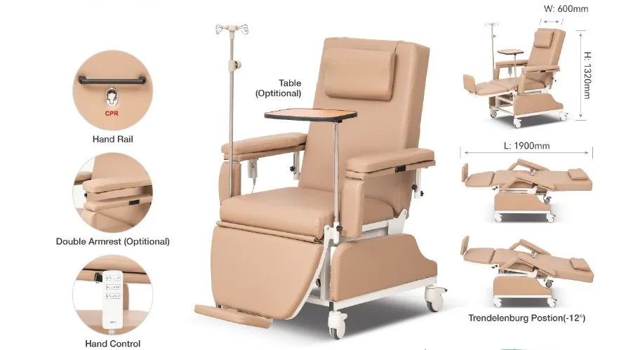 TX-2 Electric Dialysis Chair Adjustable Patient Transfusion Reclining ...