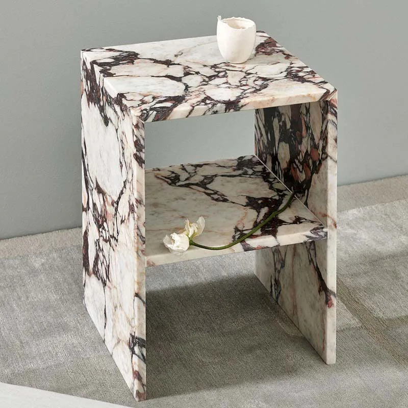 Luxury Italy Calacatta Viola Bella Bedside Table - High End Marble
