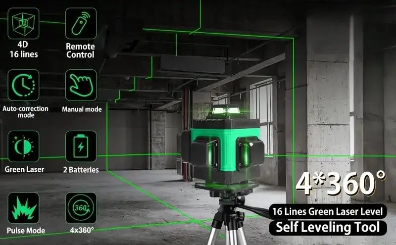 Multifunctional 4D 16 Lines Green Industrial Laser Level DIY Grade 360 ...