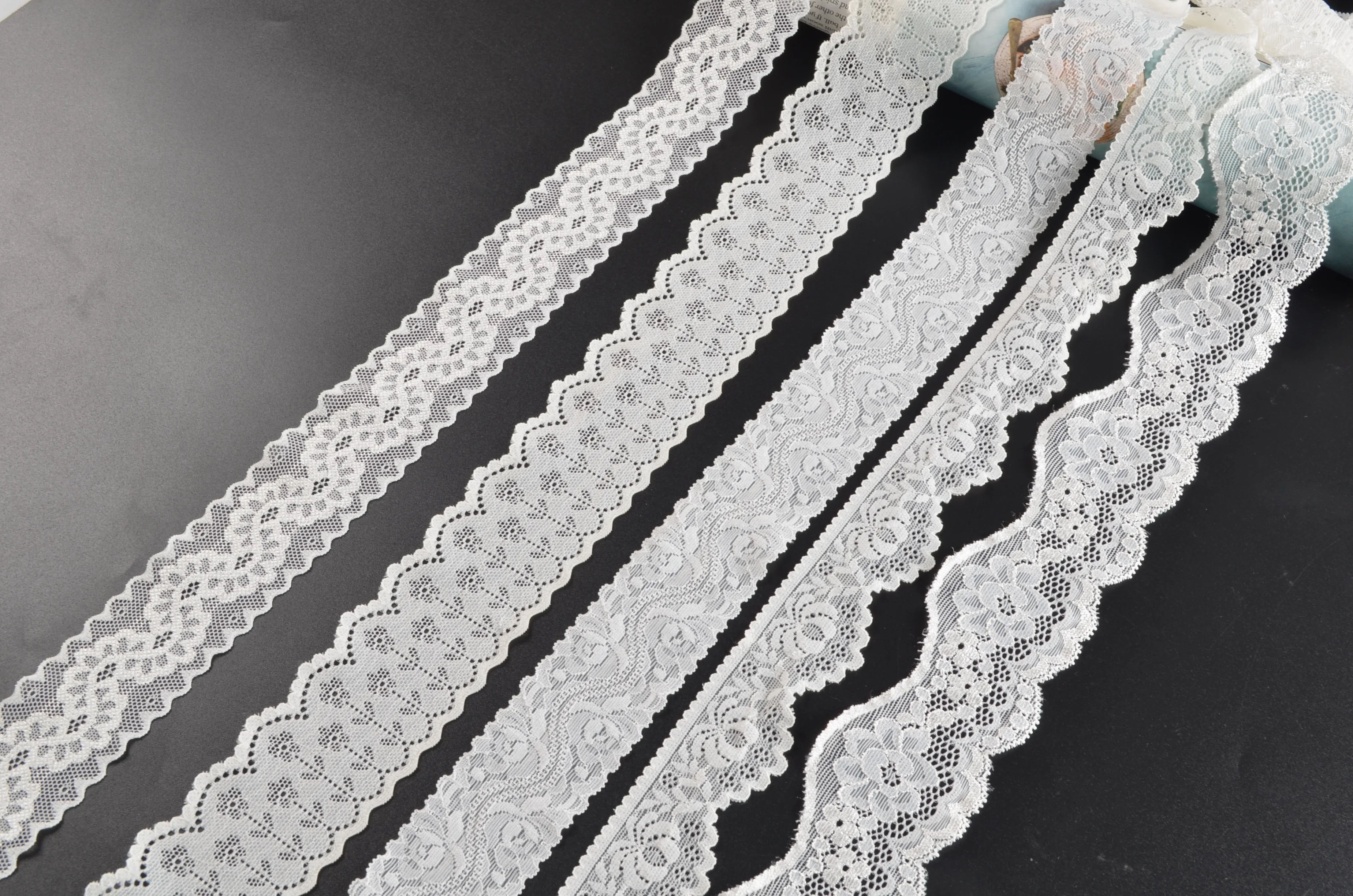 Wholesale Bicolor Knitted Elastic Lace Trim, Nylon Spandex Stretch Lace ...
