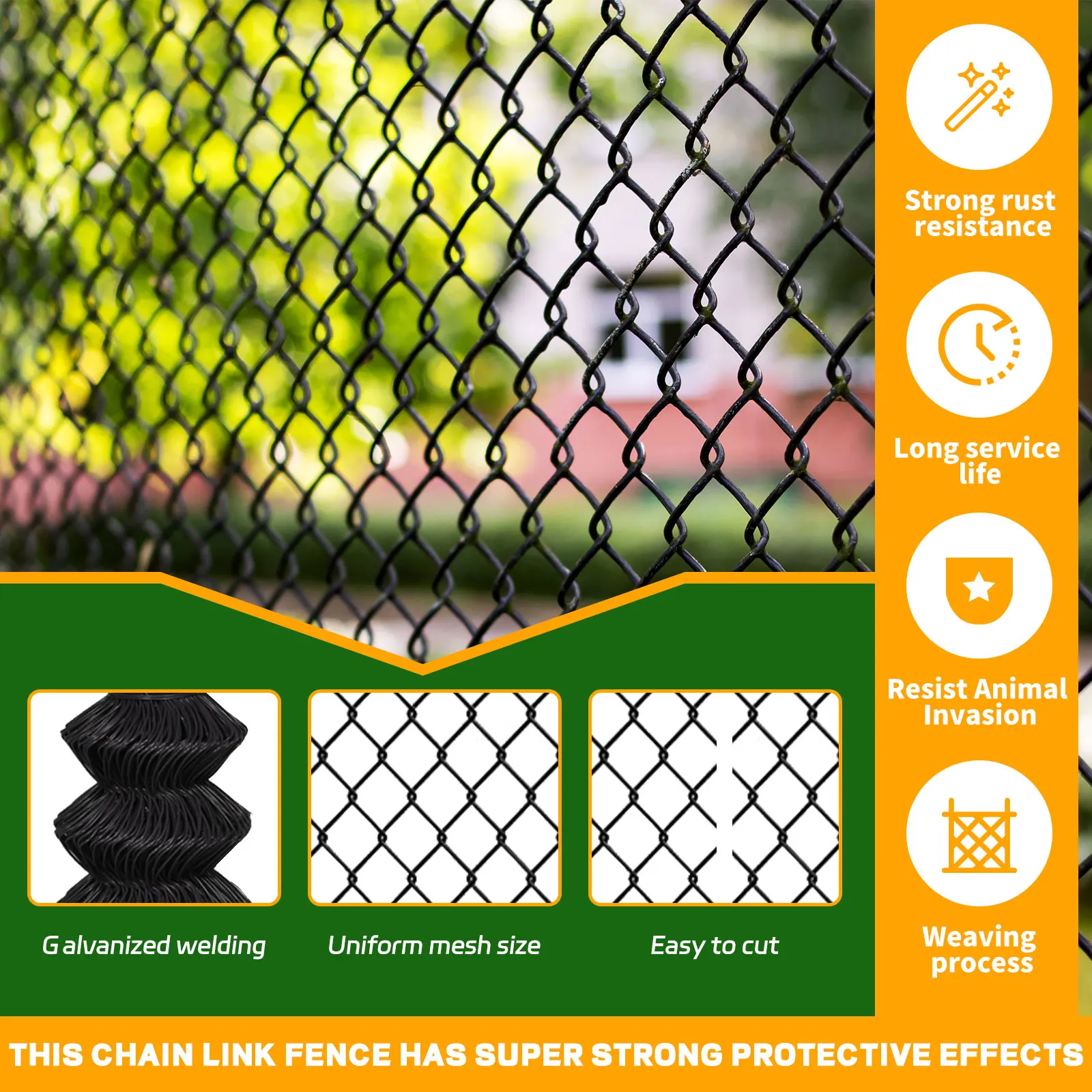 Chain Link Fencing Black Vinyl Coated Chain Link Fence Roll - 2 Inch ...