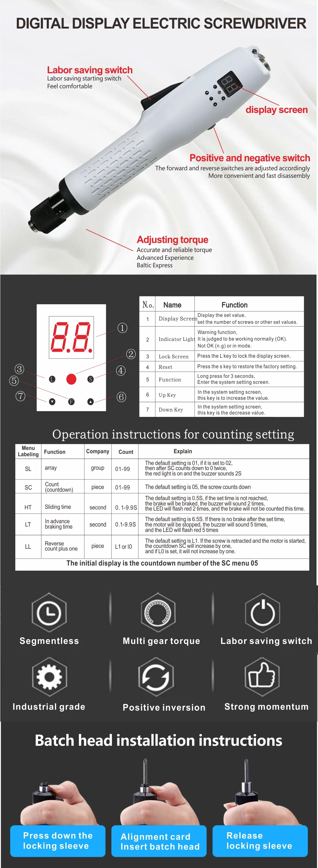 Screw Locking Adjustable Torque Screwdriver Counter Brushless Electric ...