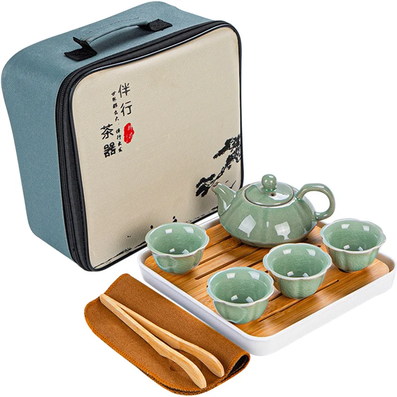 Porcelain Chinese Gongfu Tea Set Portable Teapot Set With Rotation Tea ...