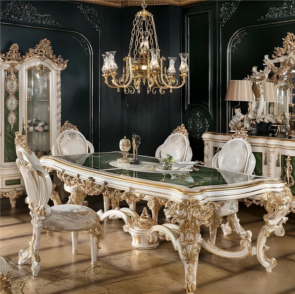 European Dining Room 4 Chairs Table Furniture Gold Foil Solid Wood ...