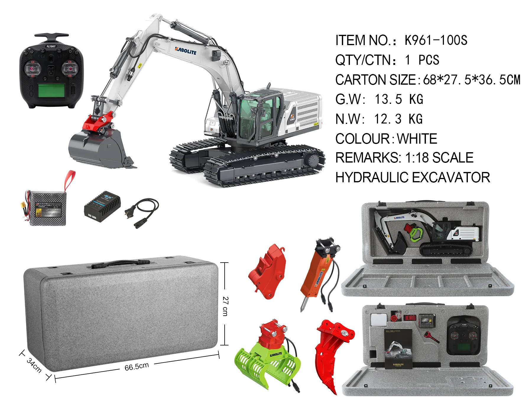 Hoshi Hot Huina K961-100 Kabolite K961-100s 1/18 Alloy Rc Hydraulic Excavator Model Huina Digger ...