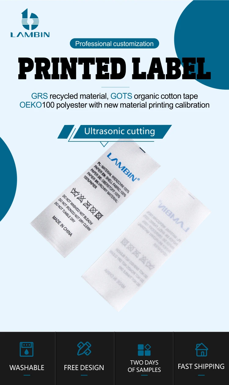 Polyester Washing Label Soft Satin Label Fabric Print Care Label For ...