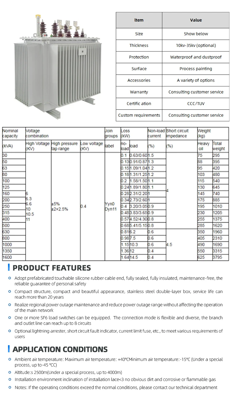 100kva 125kva 160kva 200kva 315kva 500kva 20/0.4kv Oil Immersed Three Phase Electrical Power ...