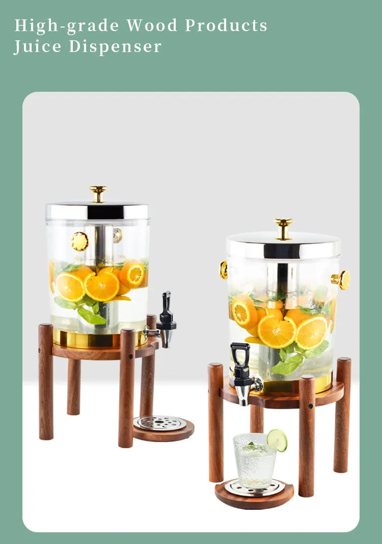 Customized Juice Dispenser Machine Gold Beverage Dispenser Wooden Base ...
