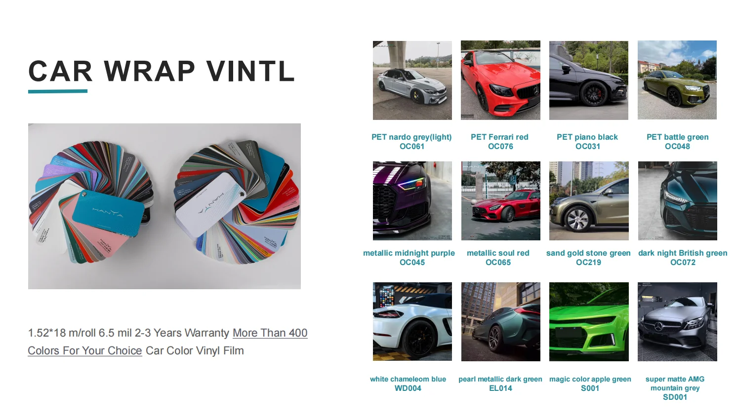 Vehicle Color Wrap Sample Swatches - DIY Automotive Vinyl