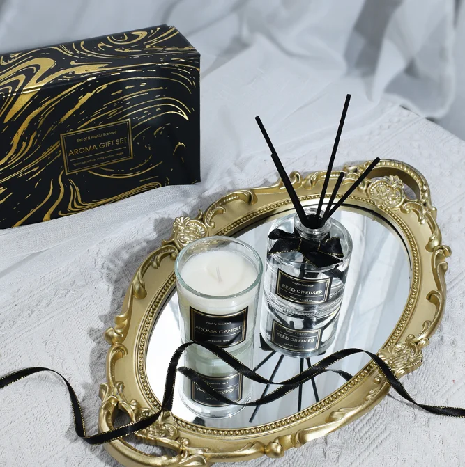 Scented Candle Gift Set Luxury Reed Diffuser Reed Diffuser Candle Black ...