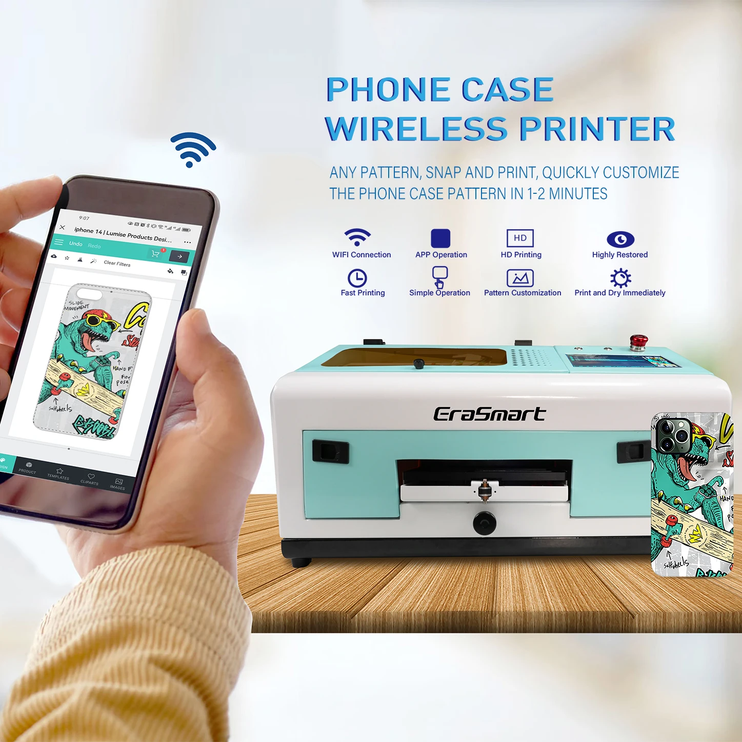 Erasmart Small Desktop App Wifi Wireless Digital Inkjet UV Printer ...