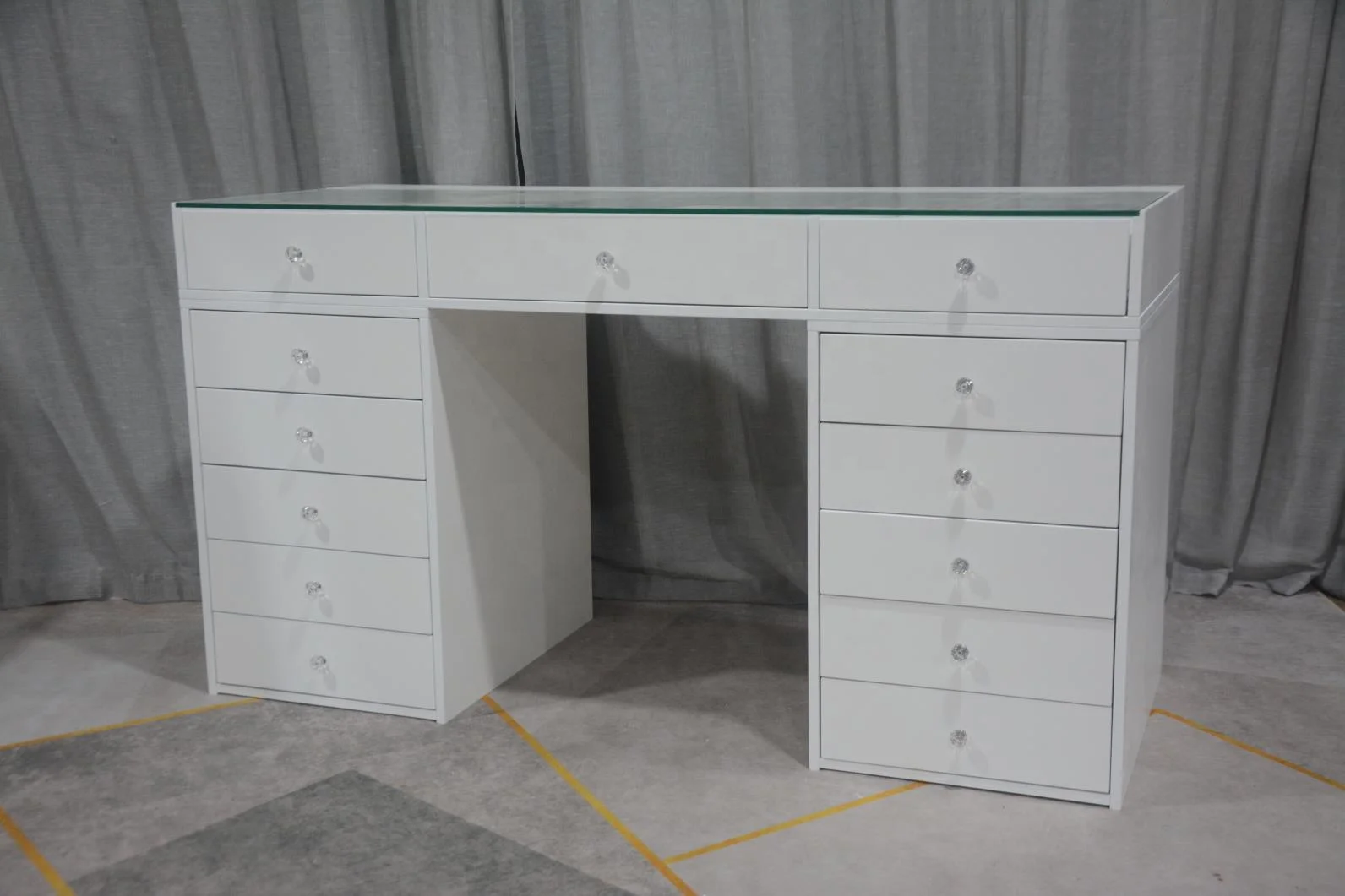 Modern White Makeup Vanity Table with Glass Top - Stylish Dressing ...
