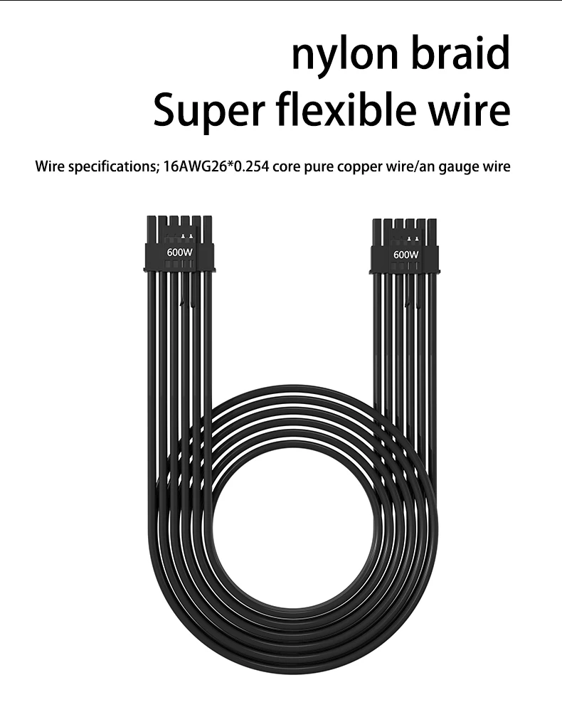 12VHPWR ATX 3.0 PCIE 5.0 600W 16Pin 12+4Pin Nylon GPU Power Supply ...