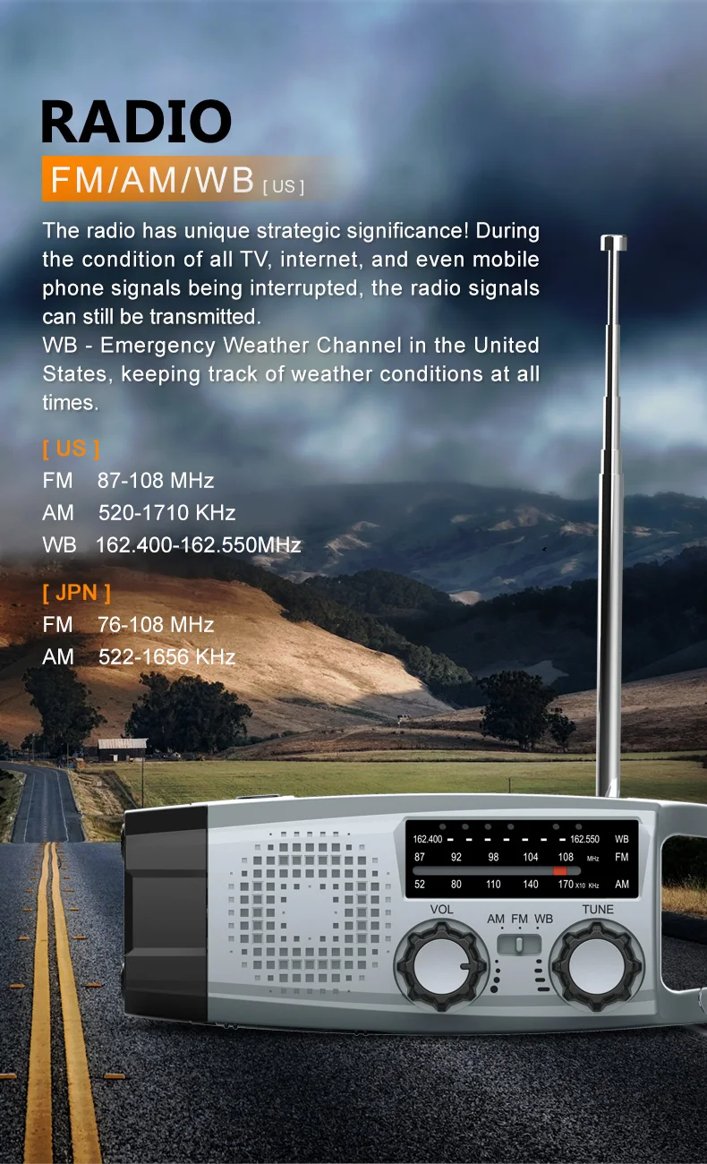 Portable Solar Powered Hand Crank Dynamo Emergency Noaa Weather Radio ...