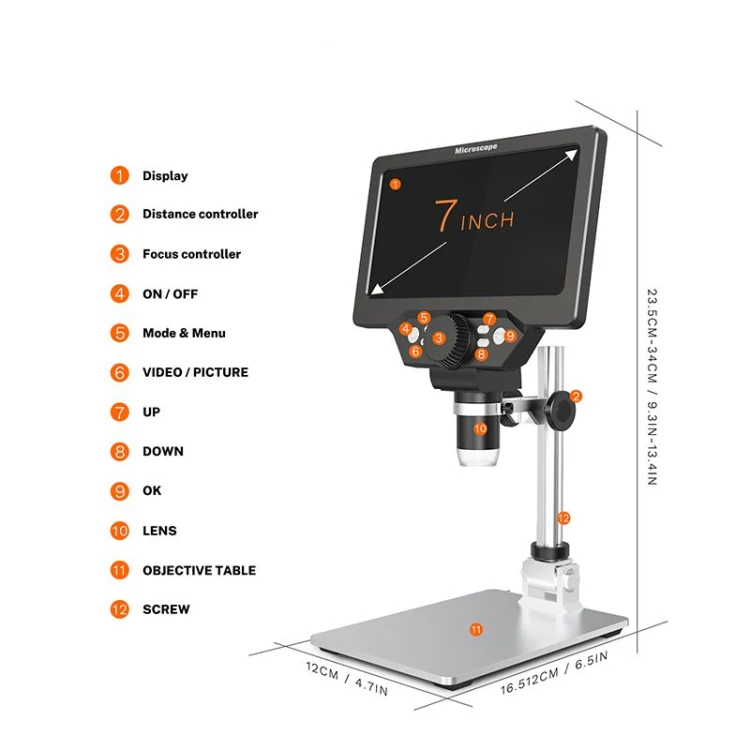 Metal 1200X Digital Electron Microscope HD 7 Inch LCD Industrial Mobile ...