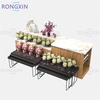 Modern Wood Metal Flower Shop Display Stand Rack Shelves Flowers Shop ...