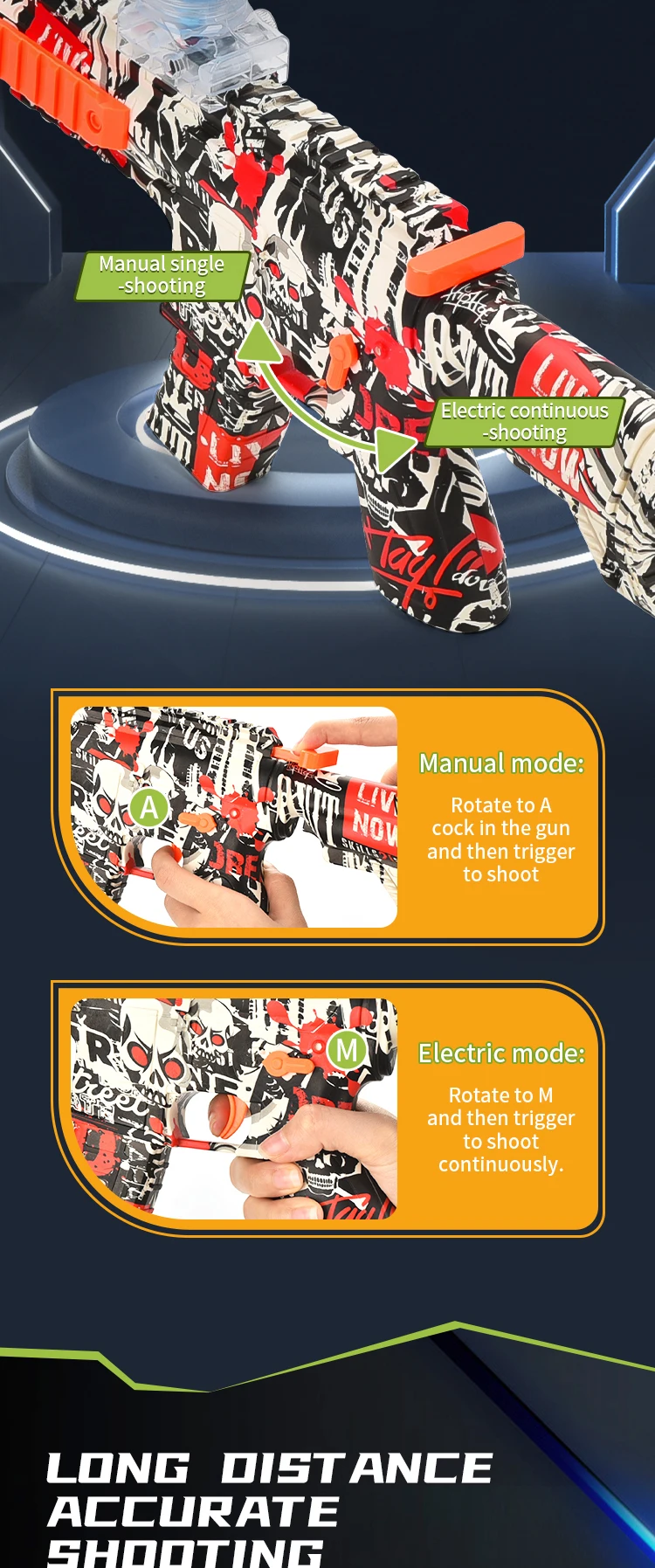 Hw M416 Splatter Gel Balls Blaster Gun Electric Fire-breathing Luminous ...