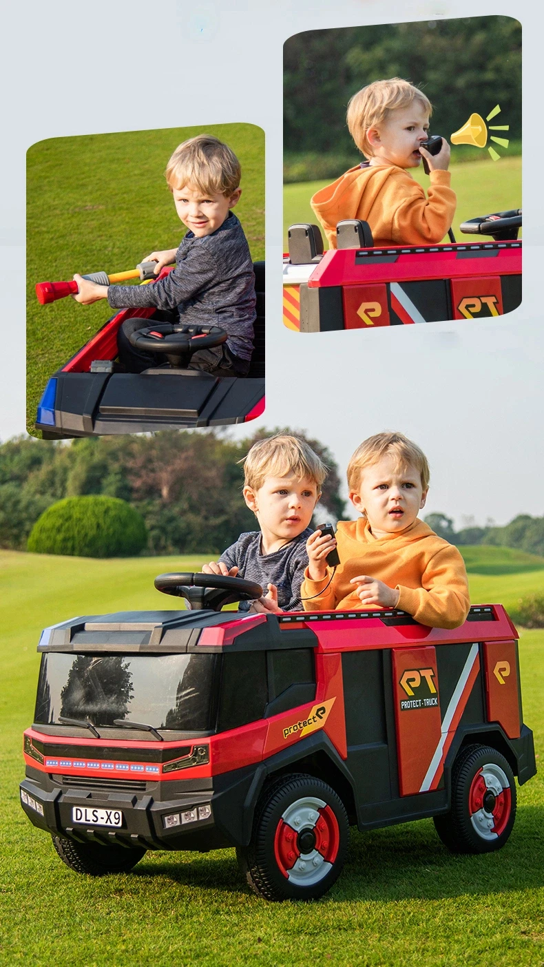 12v Fire Truck Two Seat Rechargeable Battery Baby Big Electric Ride On ...
