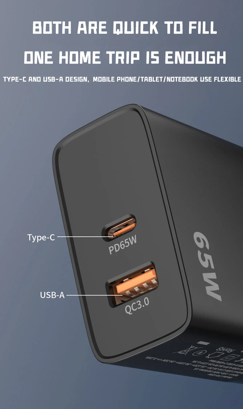 Usb Charger Us Plug Pd 65w Usb Type C Fast Wall Gan Charger Adapter ...